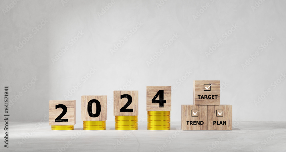2024 Action Plan. Cubes with text 2024 and target, trend, and plan on ...