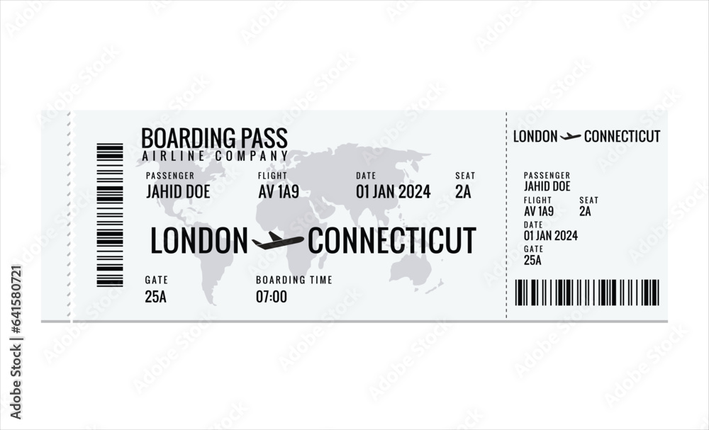 Realistic airline ticket design with passenger name. Vector ...