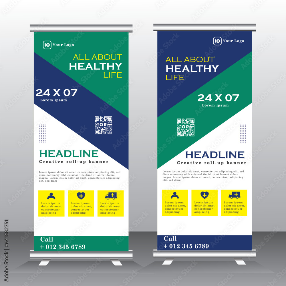 medical channel roll up banner design and vector template. blue and ...