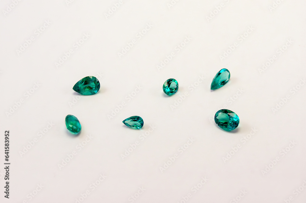 Green emeralds from Muzo, Coscuez and Chivor Colombia, isolated on ...