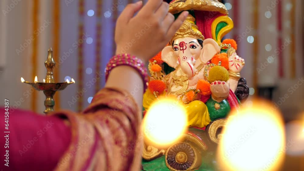 Indian Hindu festival rituals during god prayer Ganesh chaturthi ...