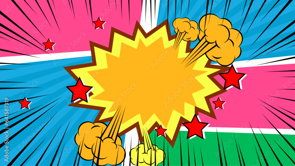 Colorful comic cartoon style frame border background with callout star ...