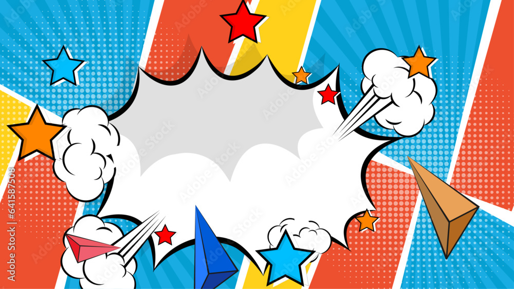 Colorful comic cartoon style frame border background with callout star ...