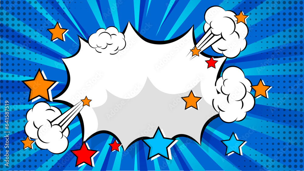 Colorful comic cartoon style frame border background with callout star ...