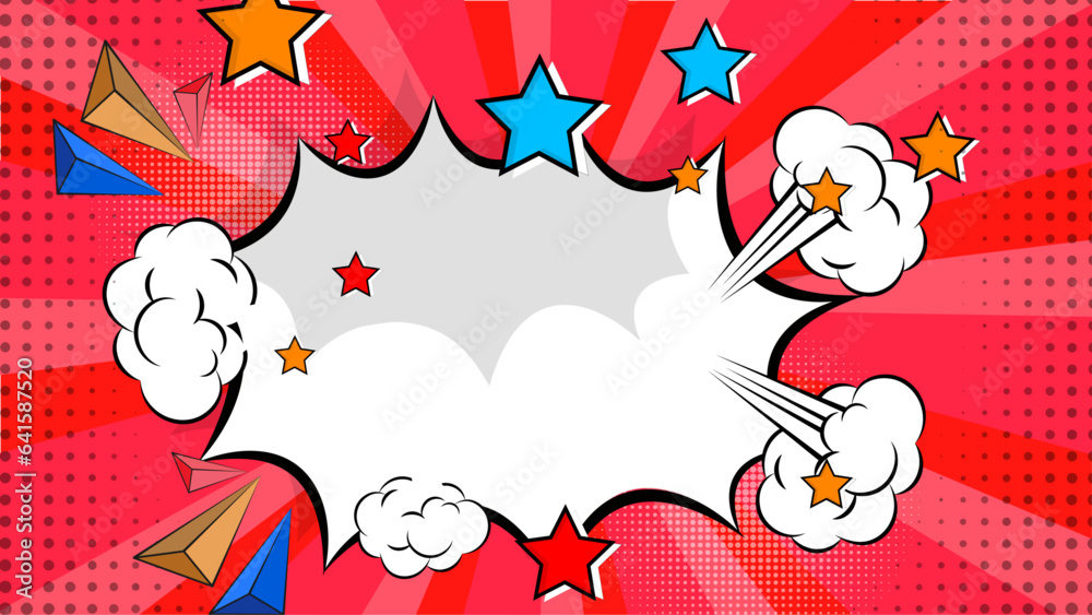 Colorful comic cartoon style frame border background with callout star ...