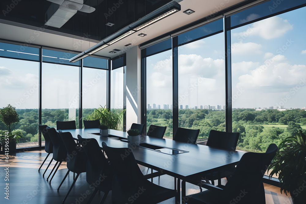 Empty cleaned meeting room with a beautiful clear light view from the ...