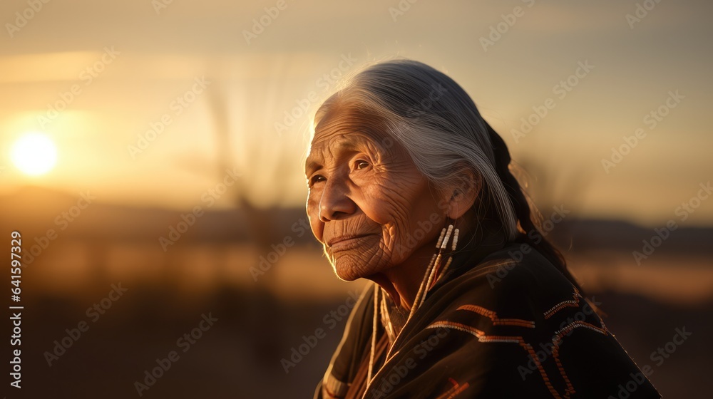 Old senior native american woman close-up portrait with wrinkles skin ...