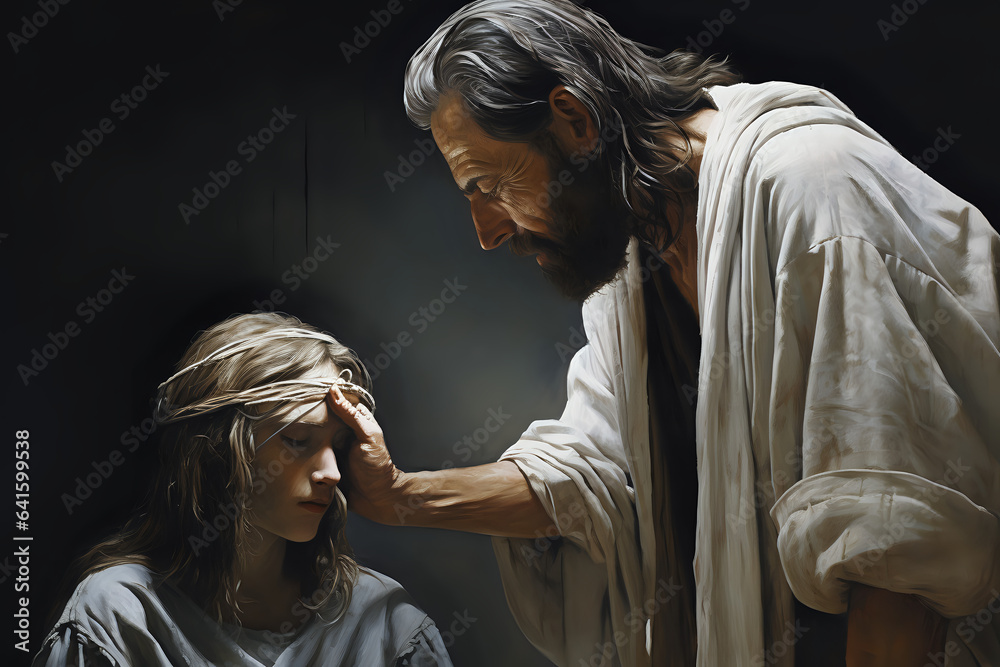 Jesus heals blind woman Stock Illustration | Adobe Stock