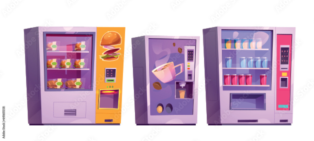 Set of vending machines isolated on white background. Vector cartoon ...