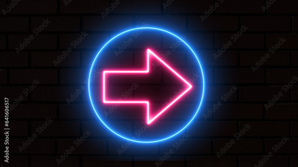 Neon arrow symbol icon. Directional sign. The purple-colored arrow ...