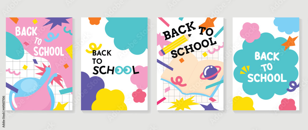 Welcome back to school cover background vector set. Cute childhood ...