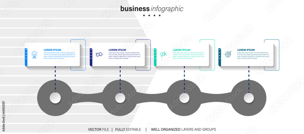 Process of circle infographic with 4 steps. Steps business timeline ...