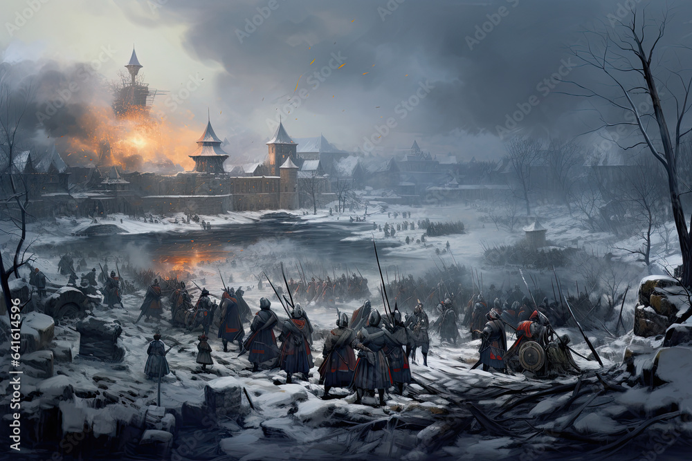 Napoleon's army during the winter and battle of Moscow in 1812. Stock ...