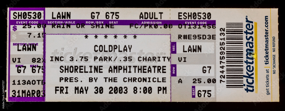 Mountain View, California - May 30, 2003 - Old used ticket for the ...