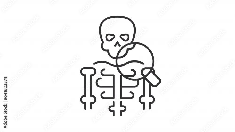Anatomy line animation. Magnifying glass exploring skeleton animated ...