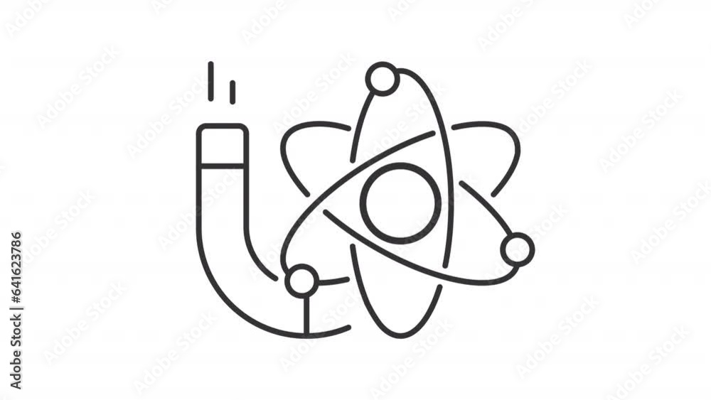 Physics line animation. Magnet attraction and atom with rotating ...