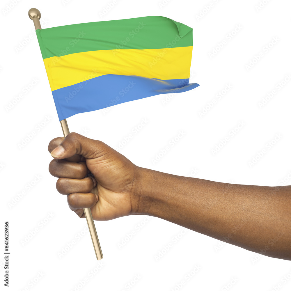 Hand holding Gabonese national flag isolated on transparent background ...