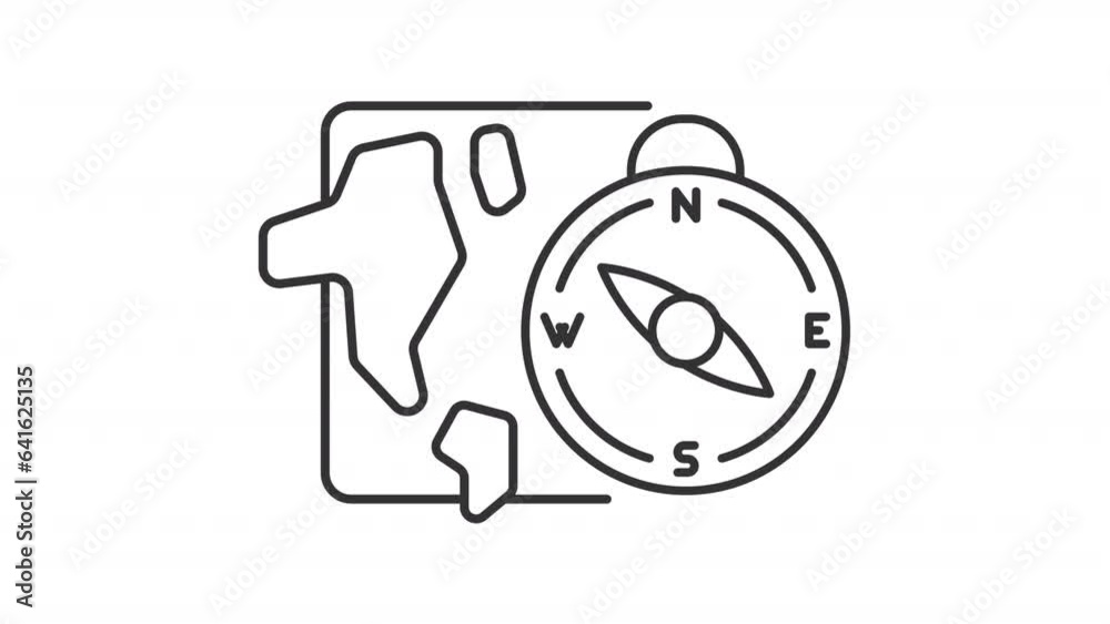 Geography line animation. Map and compass with rotating arrow animated ...