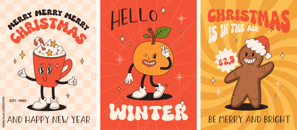 Funny Retro cartoon christmas Character in groovy 50s, 60s, 70s Vintage ...