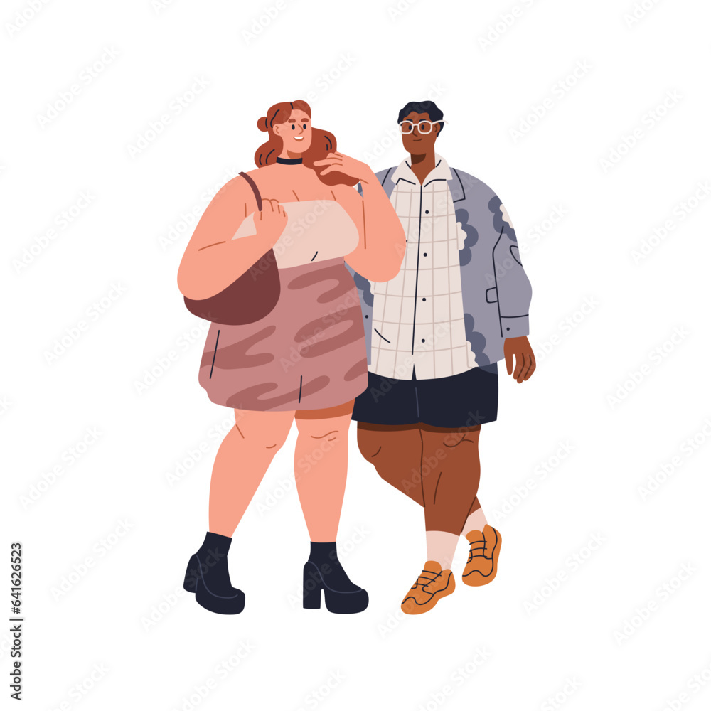 Fat chubby love couple in romantic relationship. Happy chunky plus-size ...
