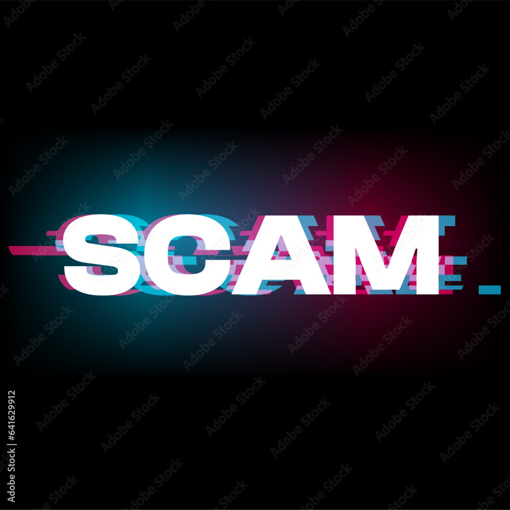 Modern Glitched Online Scam Typography with Gradient Neon Lights ...