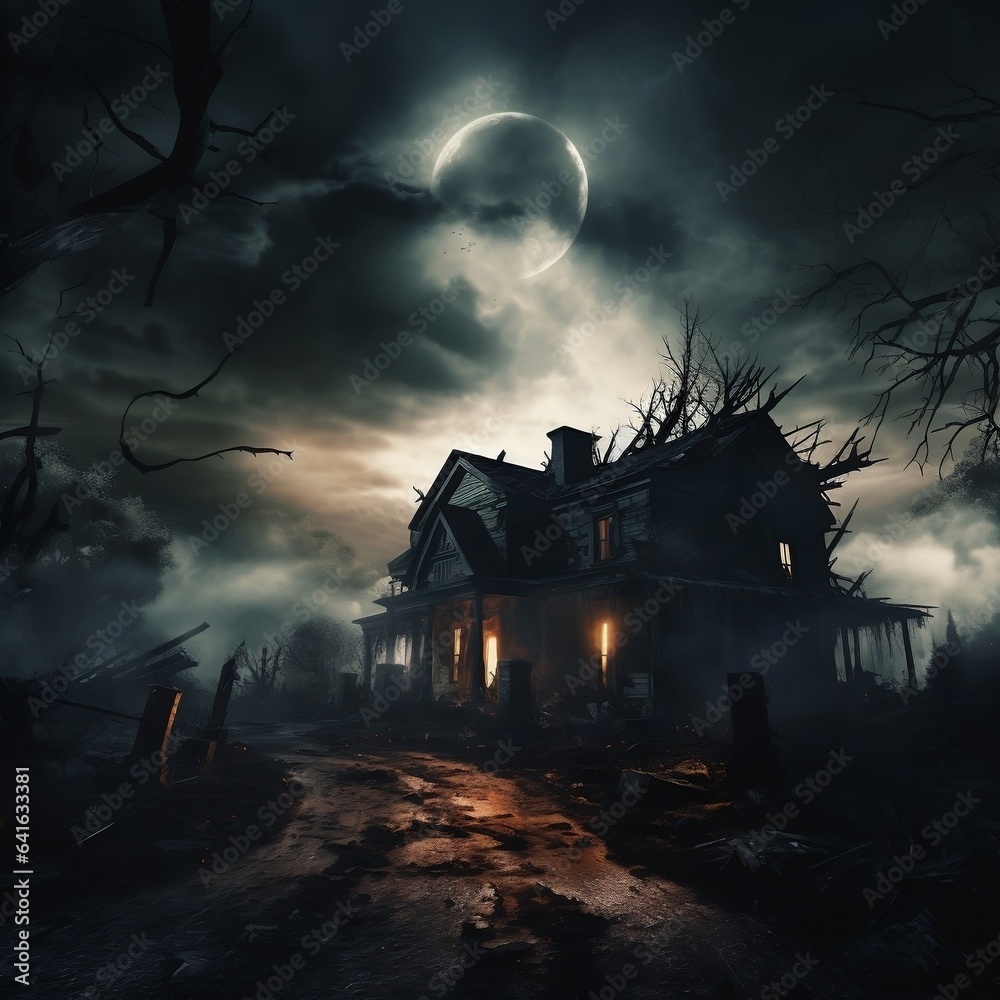 Dark atmospheric horror background. Haunted house. Dramatic sky, old ...