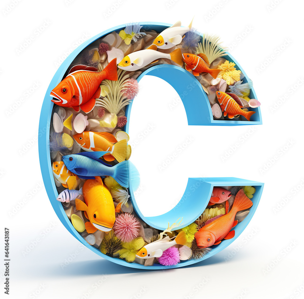 3d render letter c surrounded by Tropical Fish Fonts: Each letter is a ...