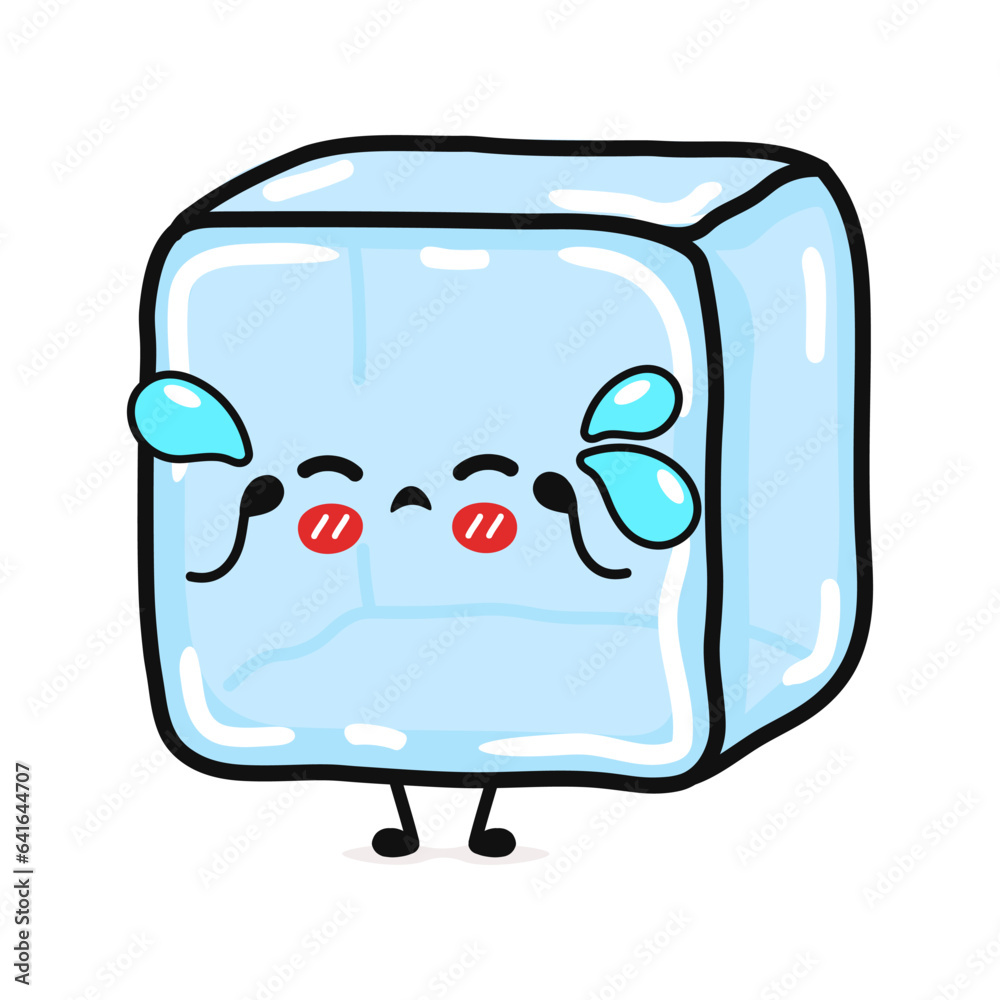 Crying Ice Cube character. Vector hand drawn cartoon kawaii character ...