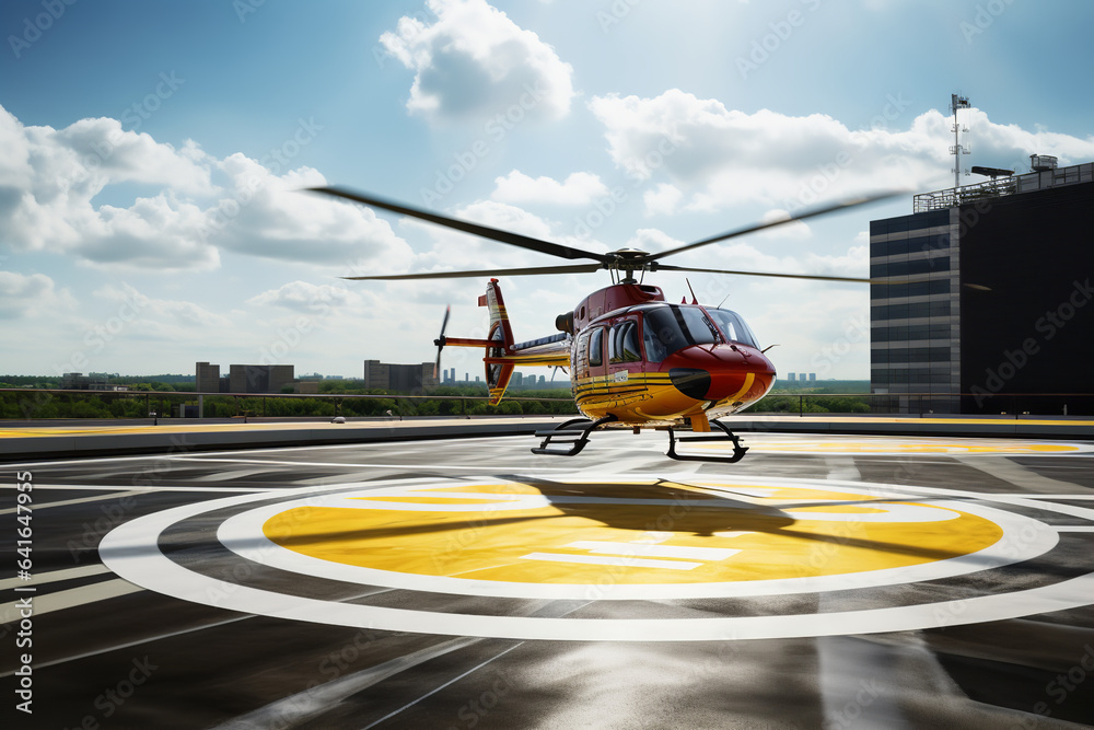 An emergency helicopter touches down on a hospital's rooftop ...