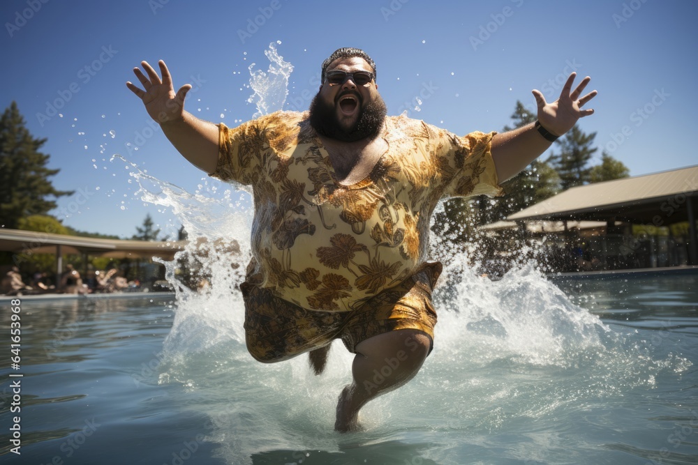 Foto de Overweight Man Synchronized Swimming In Synchronized Swimming Costume. Сoncept ...