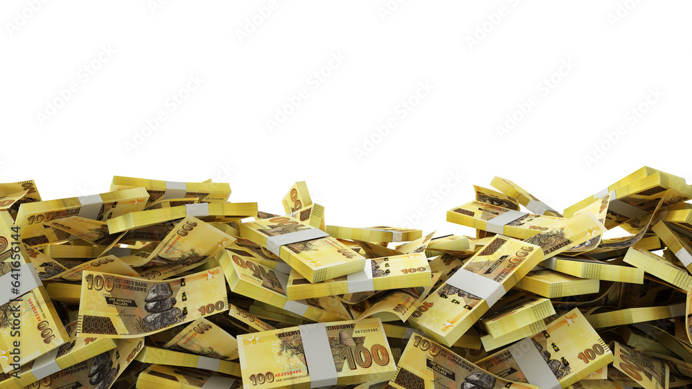 3D rendering of A lot of stacks of Zimbabwean dollar notes spread at ...