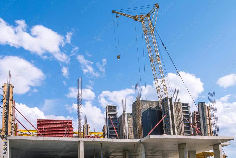 The foundation on reinforced concrete piles and the frame during the ...