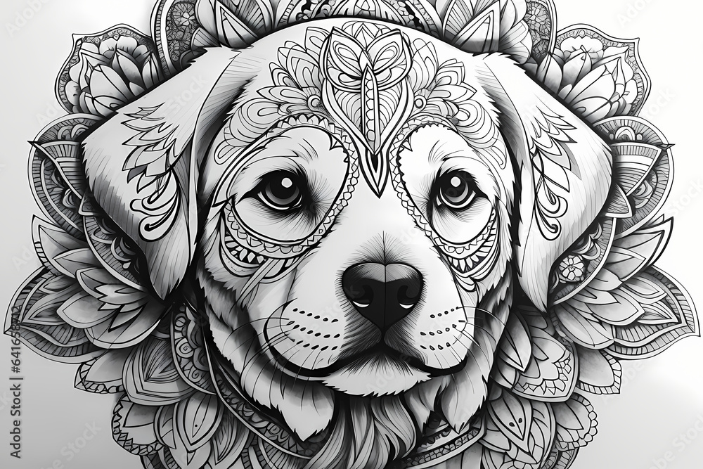 Printable coloring page of cute dog on white background - mandala theme ...