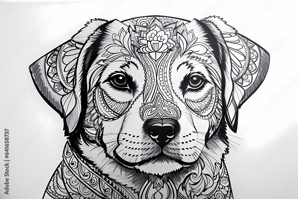 Printable coloring page of cute dog on white background - mandala theme ...
