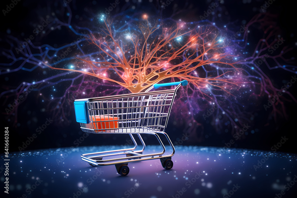 An interconnected blend of a sleek e - commerce webpage, a vibrant ...