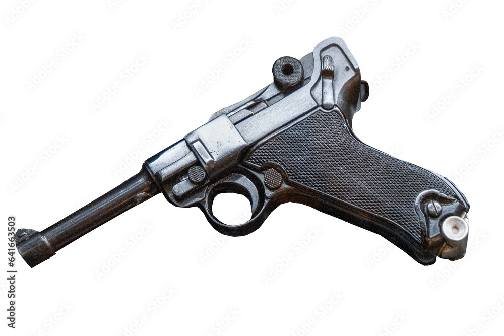 Old pistol revolver isolated on white background. Retro gun cutout ...