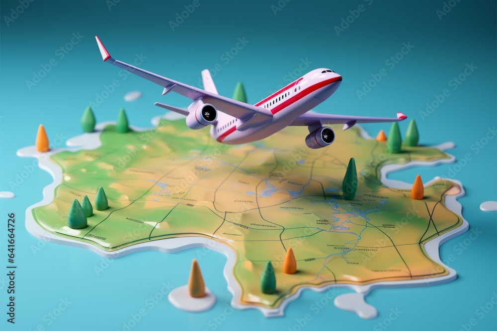 3D world map icon with airplane pin for GPS navigator concept Stock ...