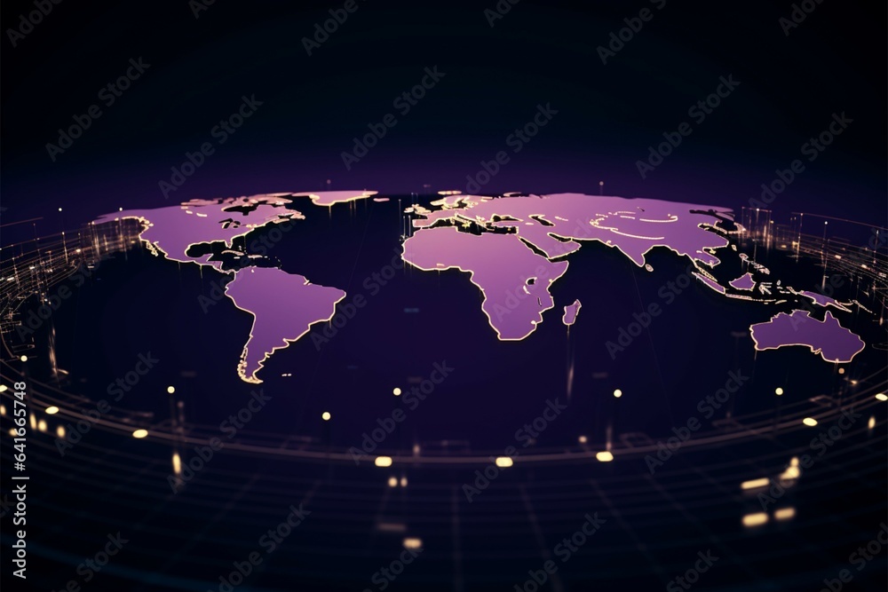 Digital globe. 3D world map is backdrop for contemporary technological ...