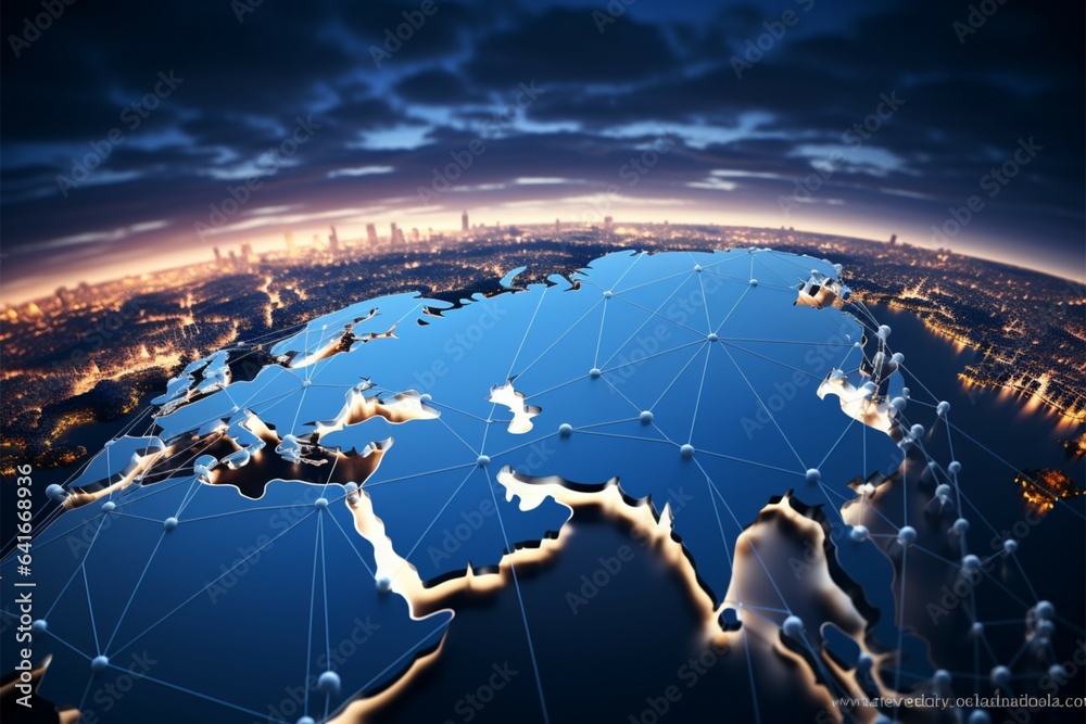 Web of connection. World map embodies global networking, internet ...