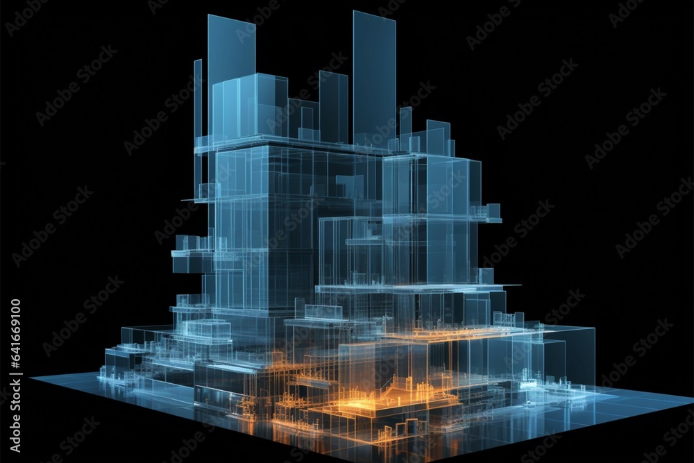 X ray building in striking 3D render, set against a black backdrop ...