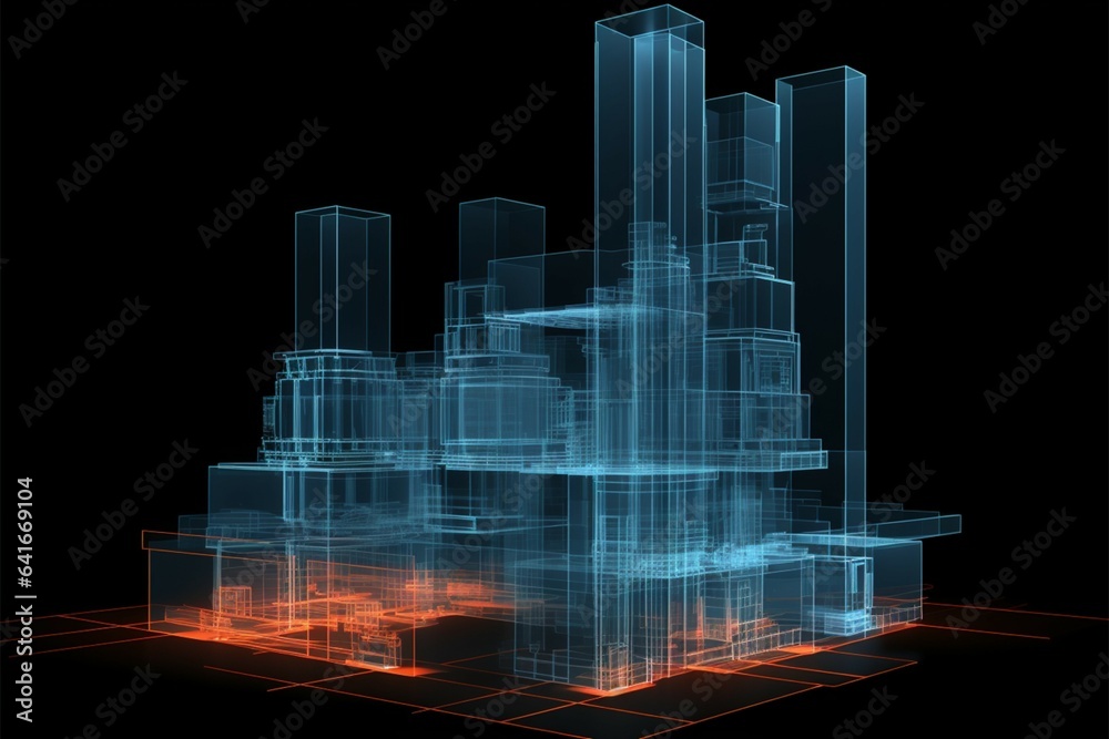 X ray building in striking 3D render, set against a black backdrop ...