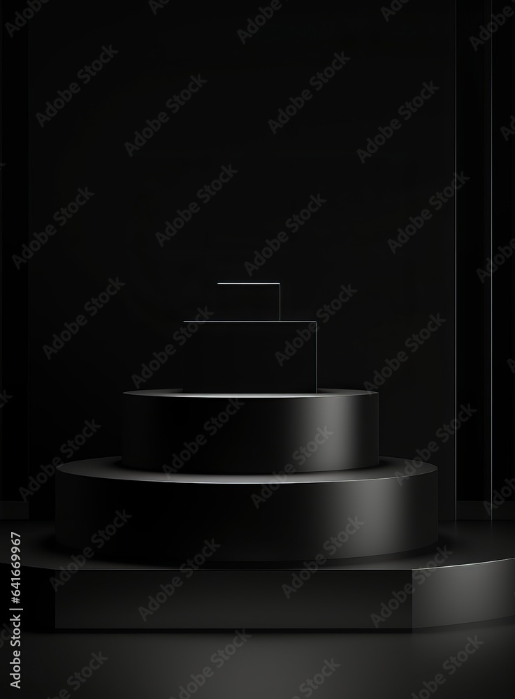 Luxury geometric black podium stage stand on light platform showcase 3d ...