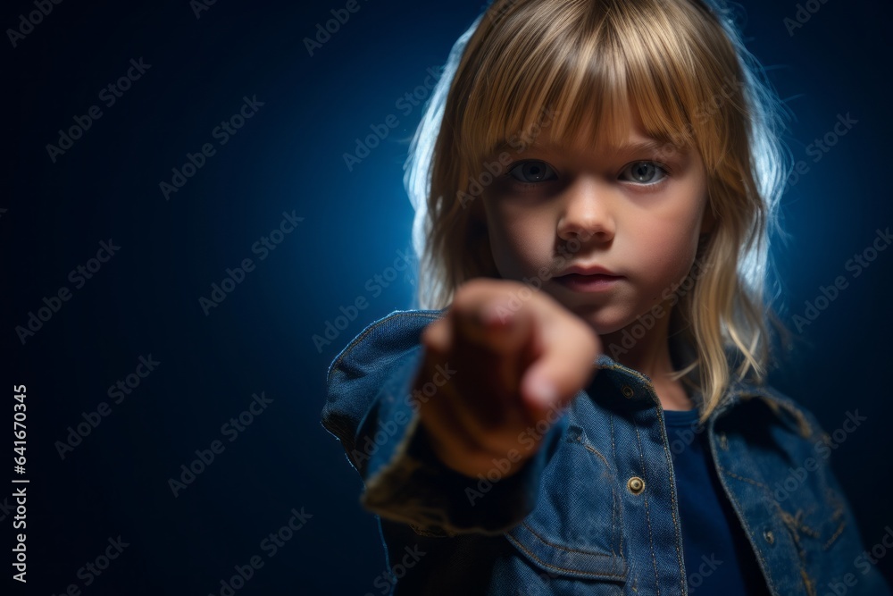 Medium shot portrait photography of a glad kid female making a i see ...