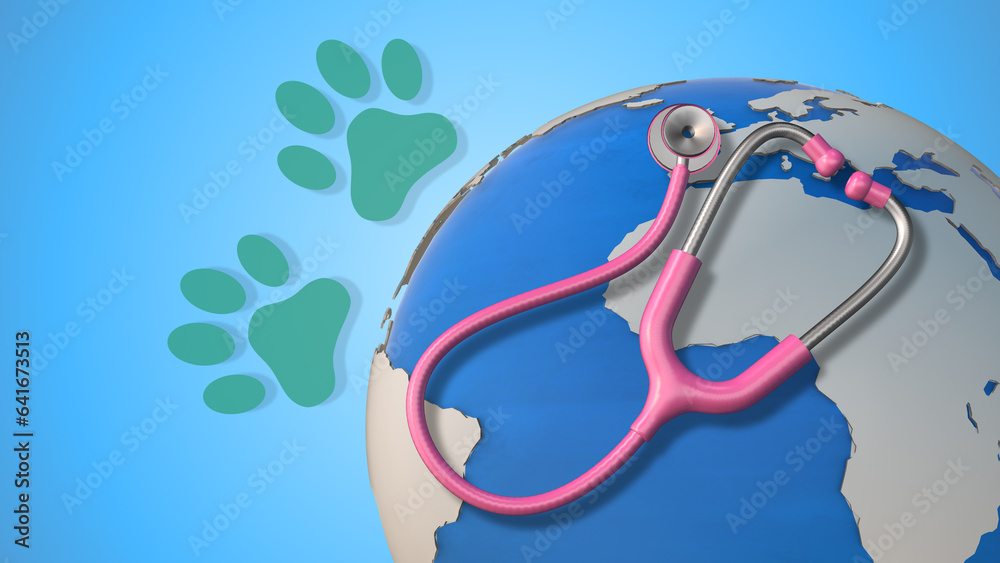 National rabies day concept with an earth stethoscope and dog paw Stock ...