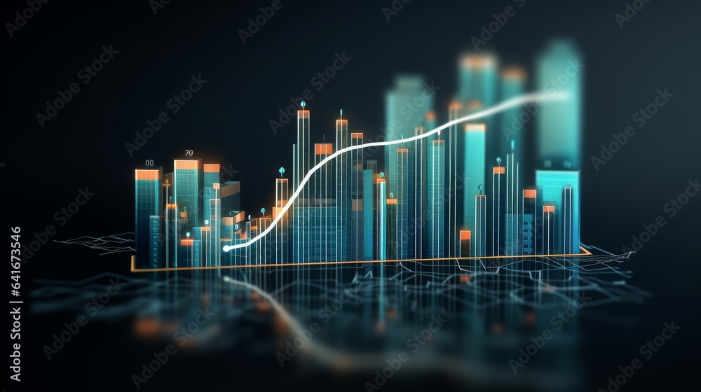 Growth strategy business graph analysis concept on finance chart data diagram 3d background of ...