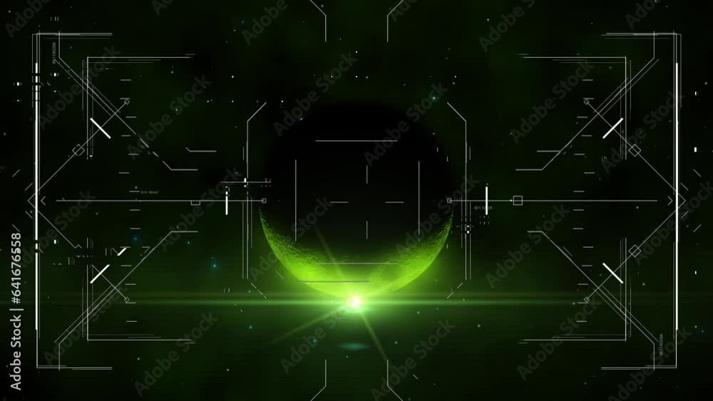 Alien green planet scanned by HUD radar display in sci-fi motion ...