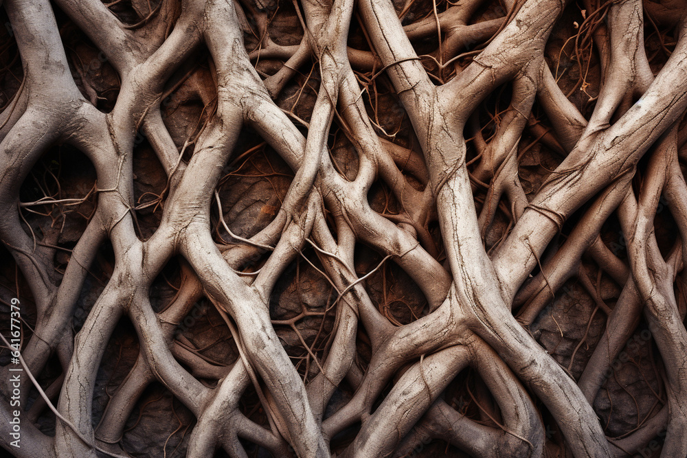 Close-up of intertwined tree roots underground, mirroring the deep ...
