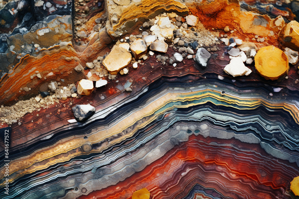 Photomicrograph of minerals forming layers over time, analogous to the ...