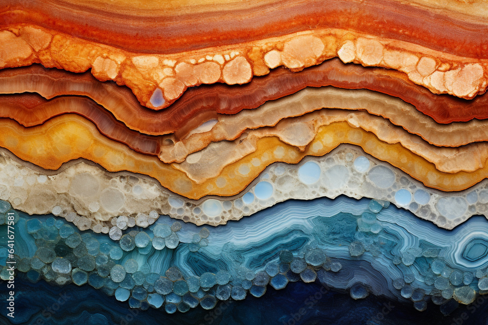 Photomicrograph of minerals forming layers over time, analogous to the ...