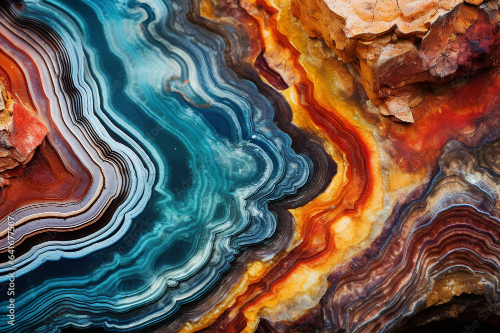 Photomicrograph of minerals forming layers over time, analogous to the ...